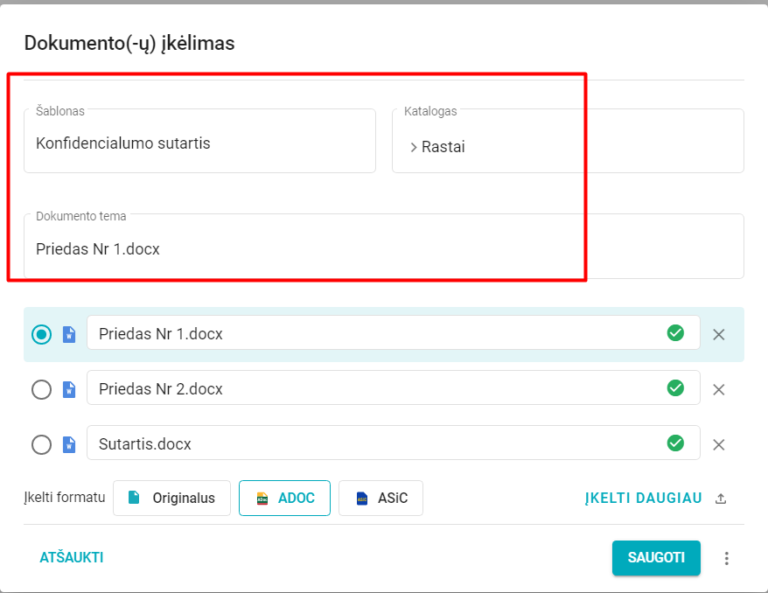 ADOC/ASIC failų valdymas - BSS